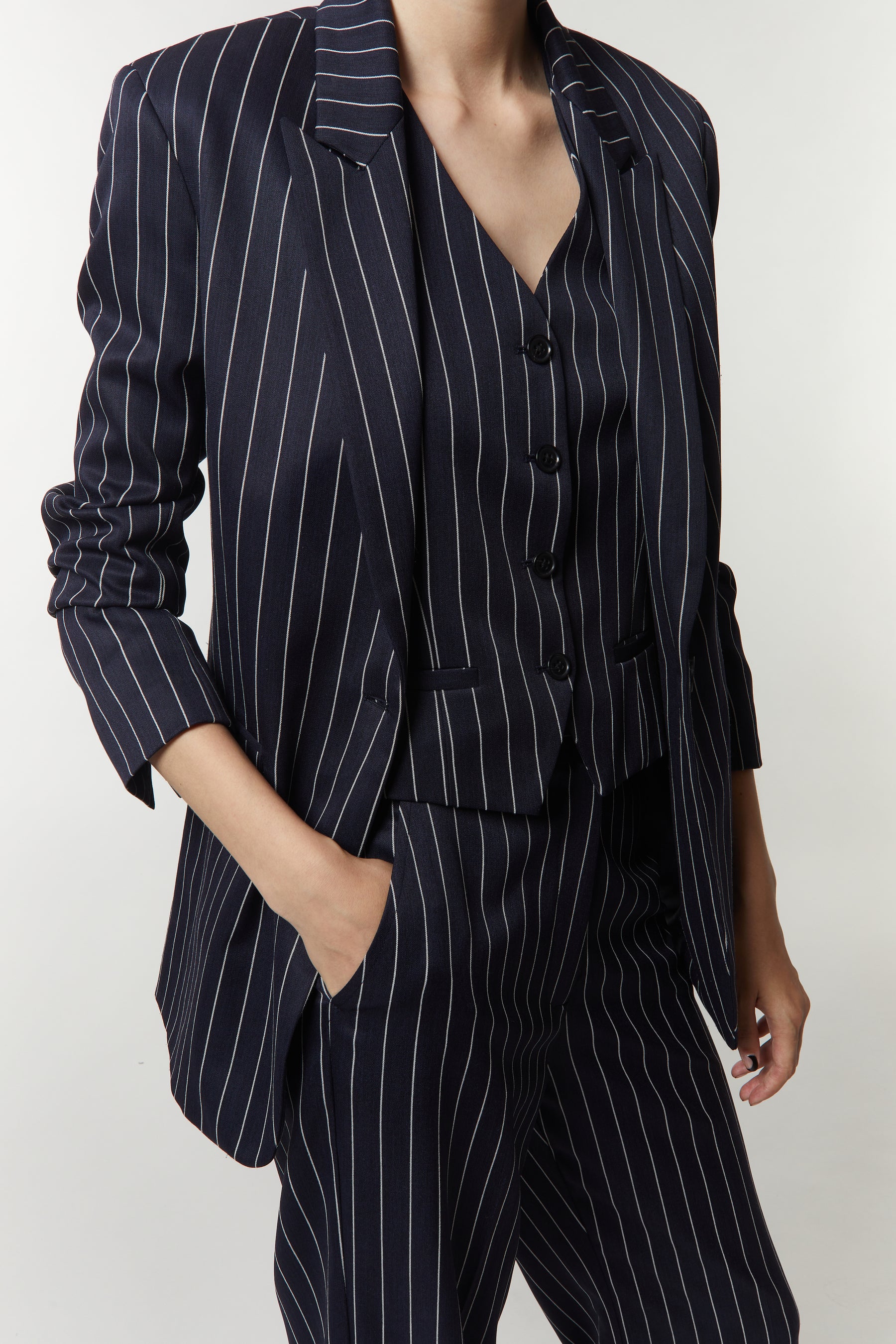Gia Pinstripe Blazer, Navy – SAINT ART
